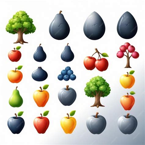 Una Colección De Frutas Que Incluye Un árbol Y Una Imagen De Una Fruta Vector Premium