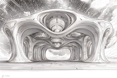Futuristic Architectural Design With Organic Shapes And Starry Sky Background Premium Ai