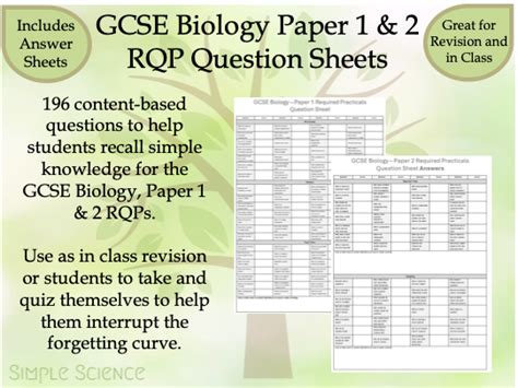 Required Practical Revision Question Sheet With Answers Gcse Biology Paper 1 And 2 Teaching