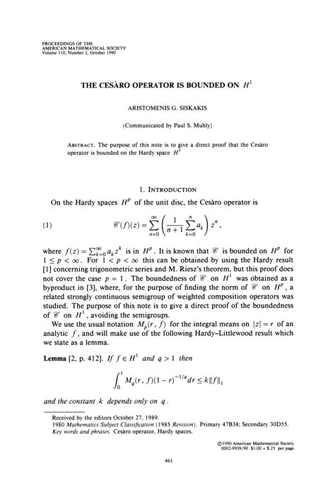 Pdf The Cesàro Operator Is Bounded On H1