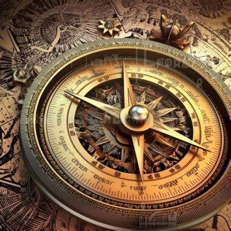 Beautiful Decorative Vintage Compass Made Of Shiny Golden Metal Stock Illustration