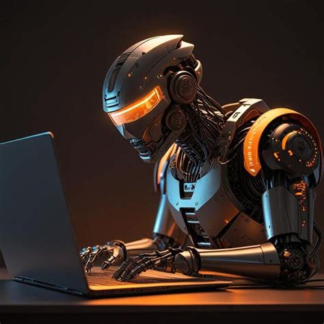 Robot Using Laptop Computer Premium Ai Generated Image