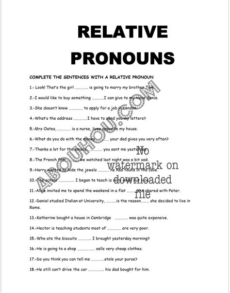 Relative Pronouns Worksheet