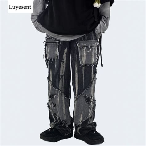 Черные Стильные джинсы в стиле панк унисекс вареные женские мужские винтажные с