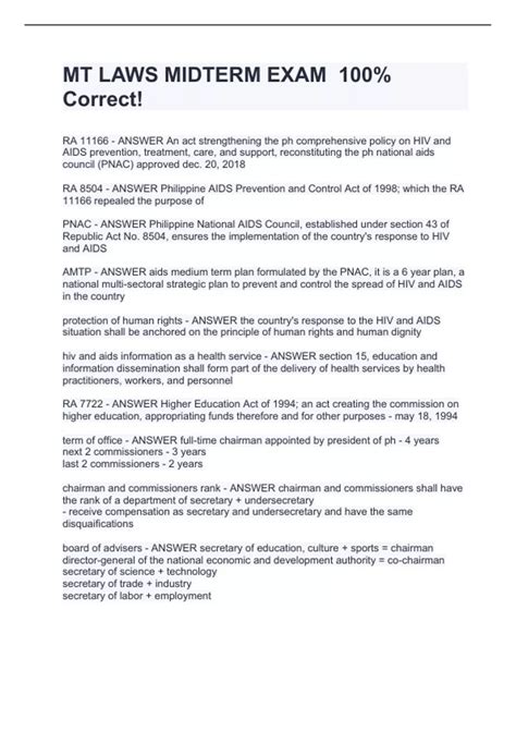 MT LAWS EXAM BUNDLE COMPLETE PACKAGE Questions Answers 100 Correct Stuvia US