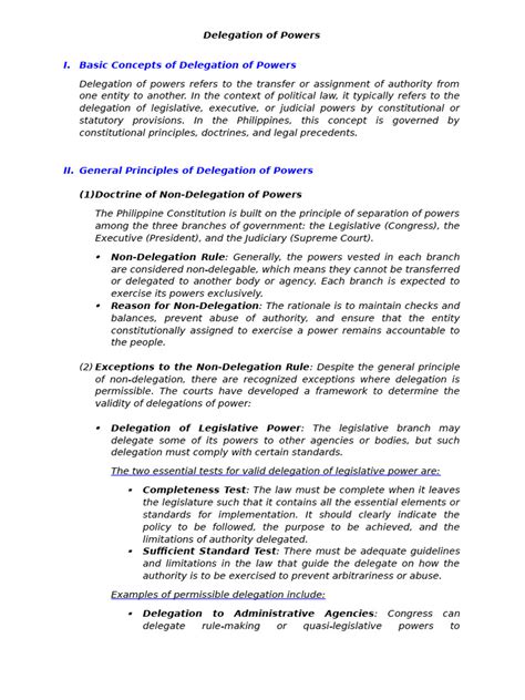 Basic Concepts Of Delegation Of Powers Pdf Separation Of Powers