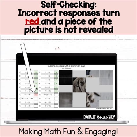 Adding Integers Same Sign Common Signs Digital Self Checking Activity Made By Teachers