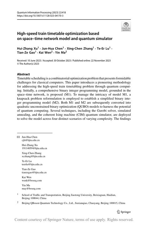 Pdf High Speed Train Timetable Optimization Based On Space Time Network Model And Quantum