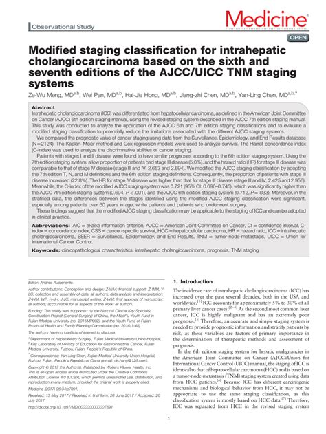 Pdf Modified Staging Classification For Intrahepatic Cholangiocarcinoma Based On The Sixth And