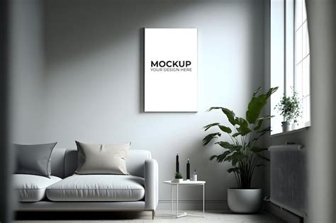실내 식물과 소파가 있는 검은색 빈 프레임 그림 모형 Psd 빈 실내 사진 프레임 프리미엄 Psd 파일