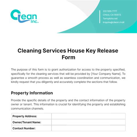 Free Cleaning Services House Key Release Form Template To Edit Online
