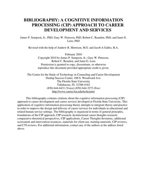 Pdf Bibliography A Cognitive Information Processing Approach To Career Development And Services