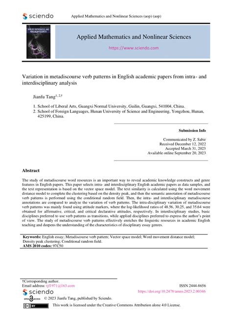Pdf Variation In Metadiscourse Verb Patterns In English Academic Papers From Intra And