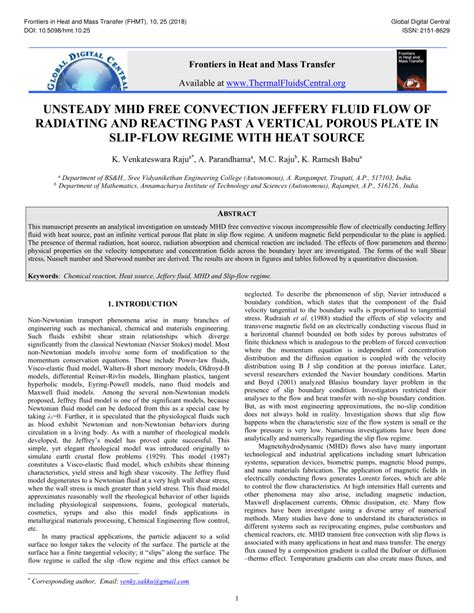 Pdf Unsteady Mhd Free Convection Jeffery Fluid Flow Of Radiating And Reacting Past A Vertical