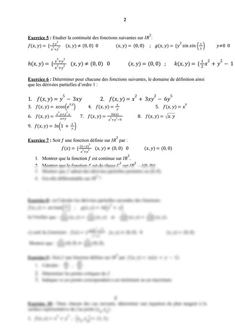 SOLUTION Exercices Fonctions Deux Variables Docx Studypool