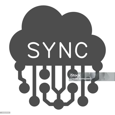 클라우드 동기화 서비스 및 연결 솔리드 아이콘 신경망 개념 벡터 그래픽입니다 흰색 배경에 저장 기호와 동기화 모바일 또는 웹 디자인을위한 글리프 스타일 아이콘 Saas에