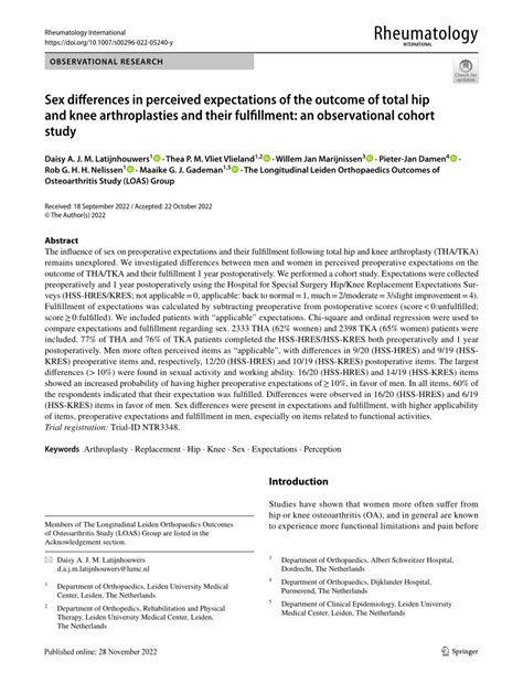 Pdf Sex Differences In Perceived Expectations Of The Outcome Of Total