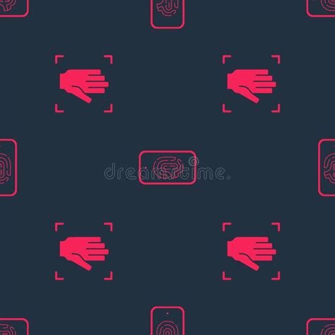 Set Palm Print Recognition And Mobile With Fingerprint Scan On Seamless Pattern Vector Stock