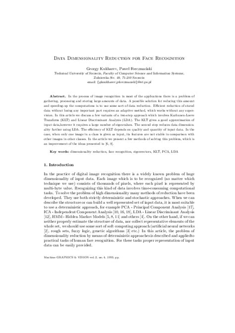 Pdf Data Dimensionality Reduction For Face Recognition