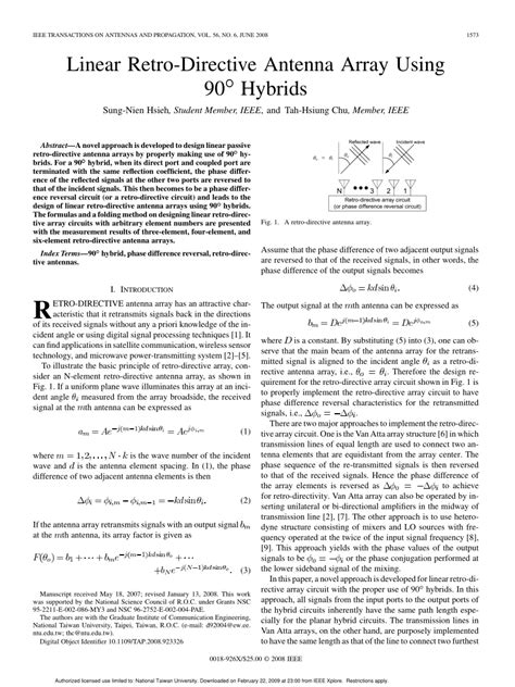 Pdf Linear Retro Directive Antenna Array Using 90 Hybrids