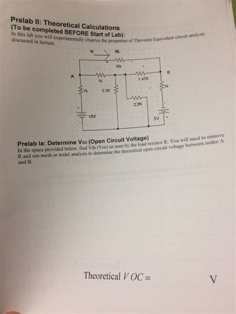 Solved Prelab II Theoretical Calculations To Be Completed Chegg Com
