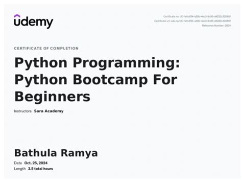 Python Programming Coding Udemy Certification Bathula Ramya