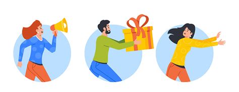 발기인은 할인을 제공하고 격리 된 원형 아이콘 또는 아바타를 선물합니다 확성기로 말하는 여자 발표 남자에 대한 스톡 벡터 아트 및 기타 이미지 Istock