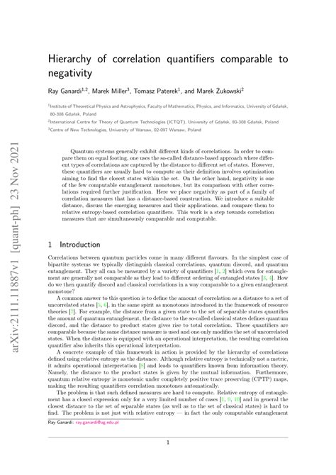 Pdf Hierarchy Of Correlation Quantifiers Comparable To Negativity