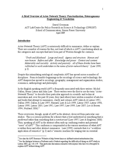 A Brief Overview Of Ant Theory Download Free Pdf Sociology Science