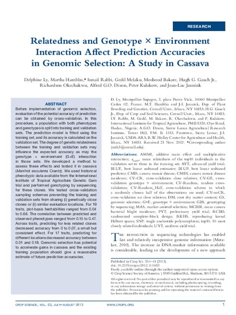 Pdf Genotype Environment Interaction In Genomic Selection Of Cassava