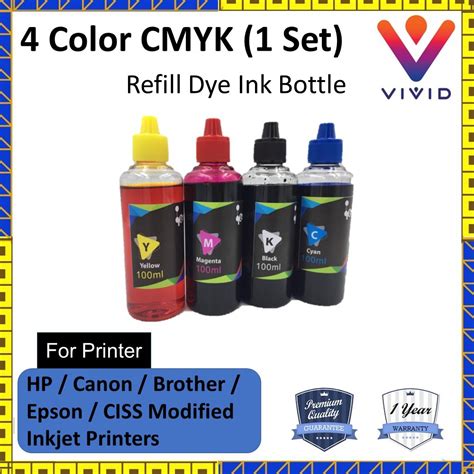 Universal Inkjet Printer Refill Dye Ink Bottle Colour Ml Black Cyan Magenta Yellow
