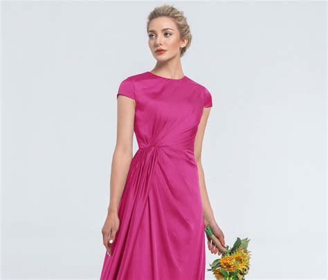 Modest Hot Pink Satin Bridesmaid Dresses Edresstore