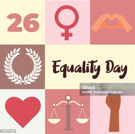 바우하우스 스타일의 여성 평등의 날 배너 미국 여성 독립의 상징 비너스 월계관 정의의 저울 하트 8월 26일 벡터 일러스트 레이 션입니다 0명에 대한 스톡 벡터 아트 및