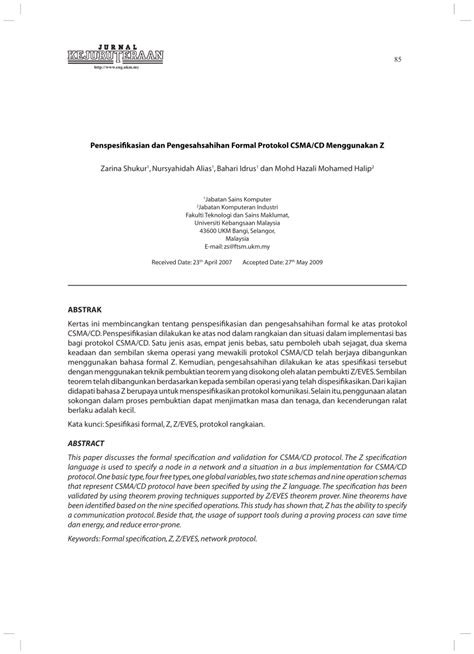 Pdf Formal Specification And Verification Of Csmacd Protocol Using Z