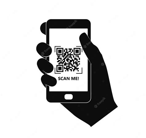 Qr 코드를 스캔하여 스마트폰을 들고 있는 손의 벡터 일러스트 레이 션 프리미엄 벡터