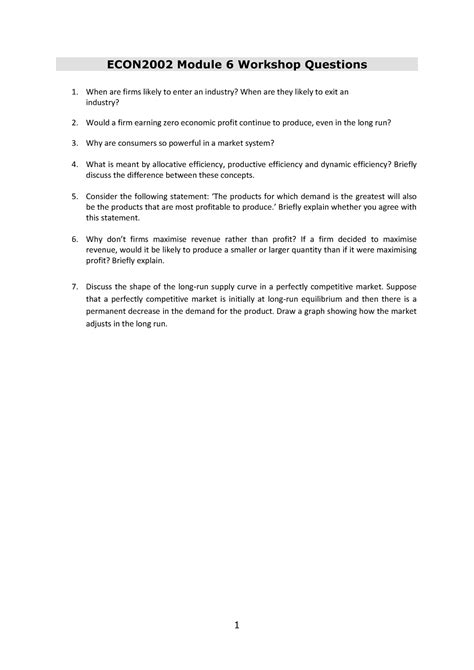 Econ2002 Module 6 Workshop Questions 1 Econ2002 Module 6 Workshop Questions When Are Firms