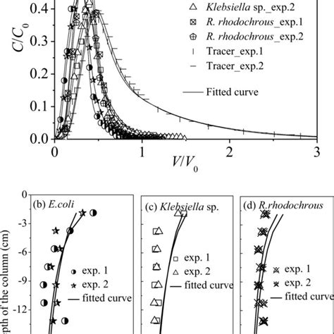 Observed Symbols And Simulated Lines Breakthrough Curves A And