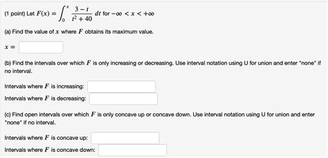 Solved t point Let F x ² dt for