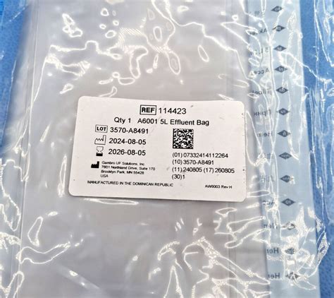 New Baxter 114423 A6001 5l Effluent Bag 1ez Disposables General For