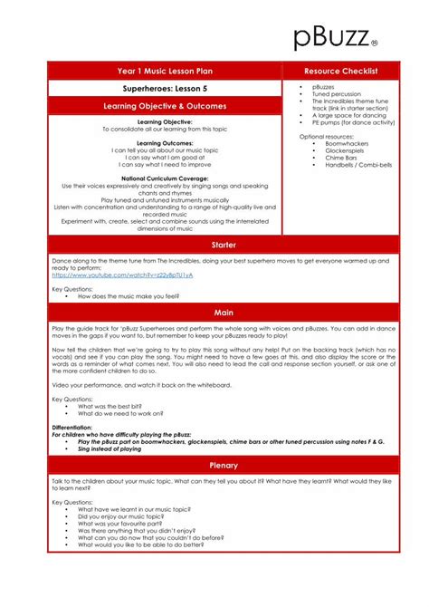 pdf year 1 music lesson plan resource checklist superheroes