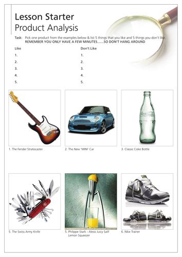 Product Analysis Starter Teaching Resources
