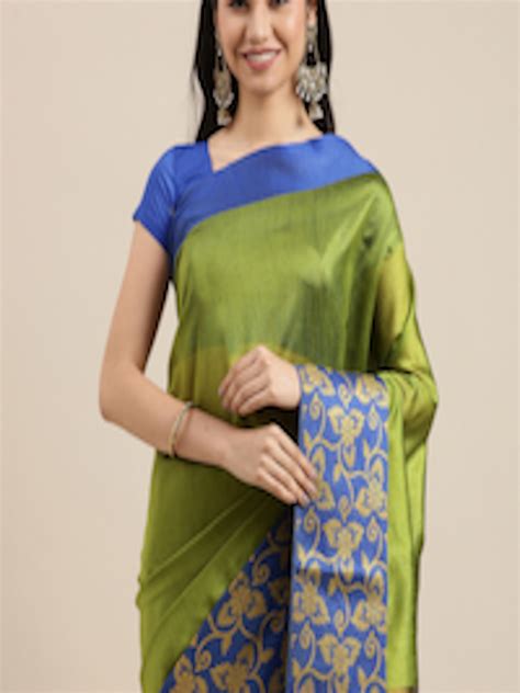 Buy Sangam Prints Blue And Green Floral Woven Design Saree Sarees For