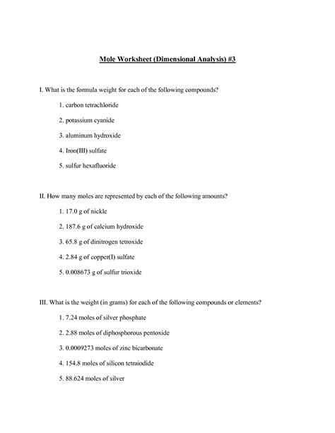 Mole Conversion Worksheet Printable Word Searches