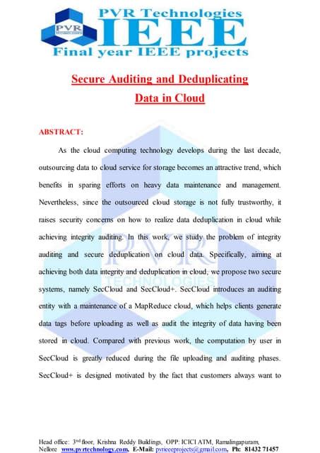 Secure Auditing And Deduplicating Data In Cloud Pdf