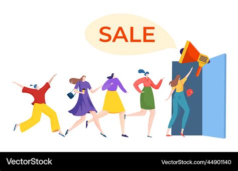 Group Of Woman People Running Queue To Doorway Vector Image