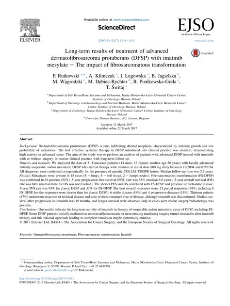 Pdf Long Term Results Of Treatment Of Advanced Dermatofibrosarcoma Protuberans Dfsp With