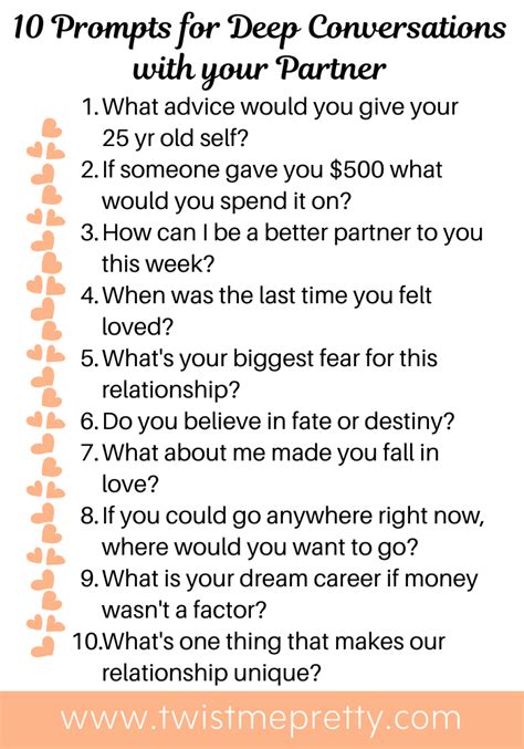 Prompts For Deep Conversations With Your Partner Twist Me Pretty