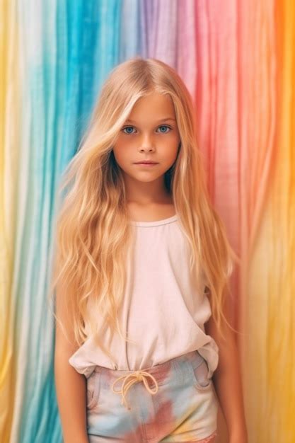 Ein Kleines Mädchen Mit Blonden Haaren Und Einem Weißen Top Steht Vor