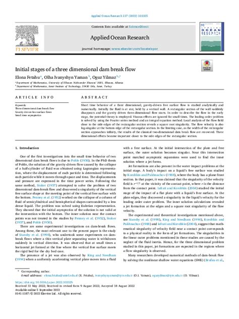 Pdf Initial Stages Of A Three Dimensional Dam Break Flow