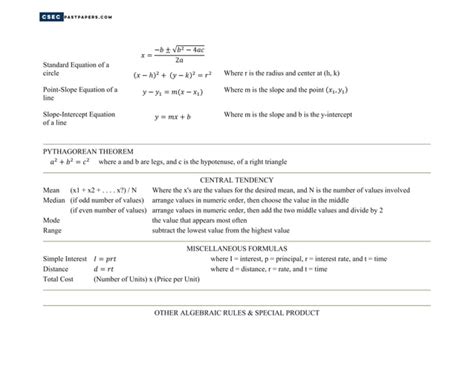 Common Formulas Pdf